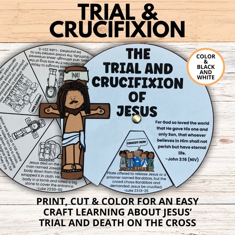 Jesus's Trial and Crucifixion Holy Week Bible Coloring Wheel Craft for ...