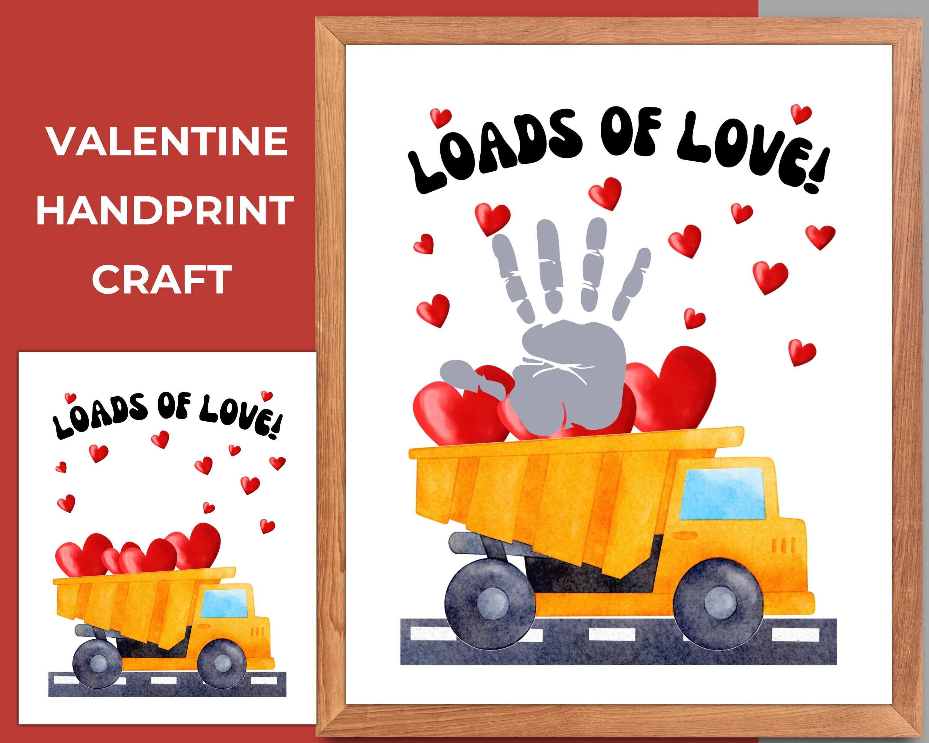 Valentine's Day Construction Handprint Craft, Bulldozer Handprint Art ...