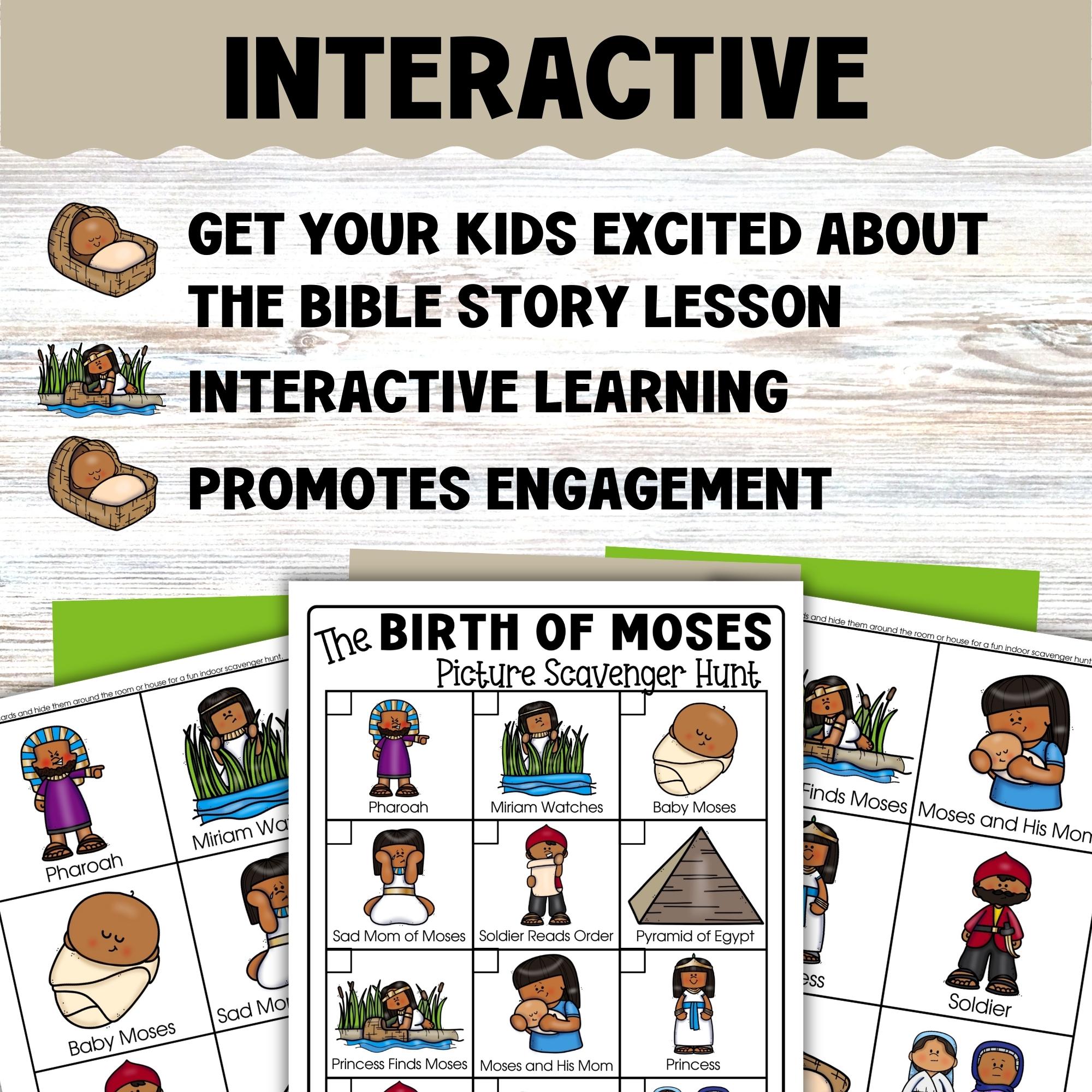 Birth of Moses Bible Lesson Scavenger Hunt Activity Prek, Sunday School ...
