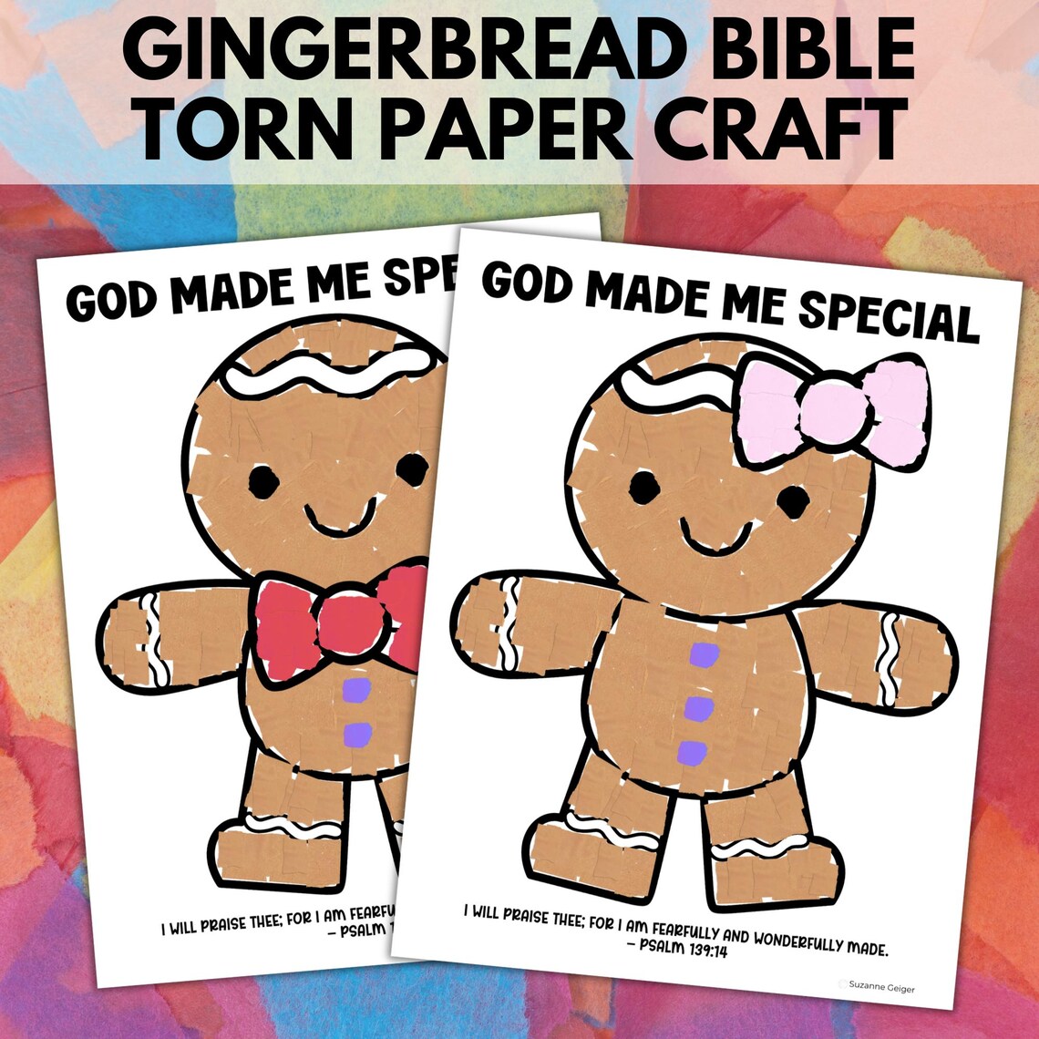 Christmas Gingerbread God Made Me Special Torn Paper Bible Craft, Psalm ...