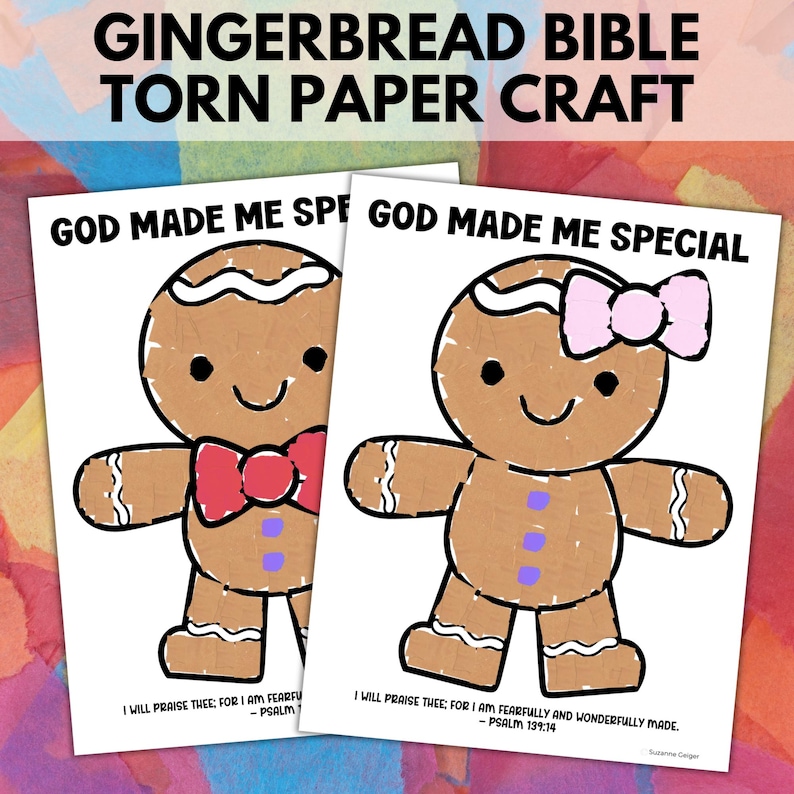 Christmas Gingerbread God Made Me Special Torn Paper Bible Craft, Psalm ...