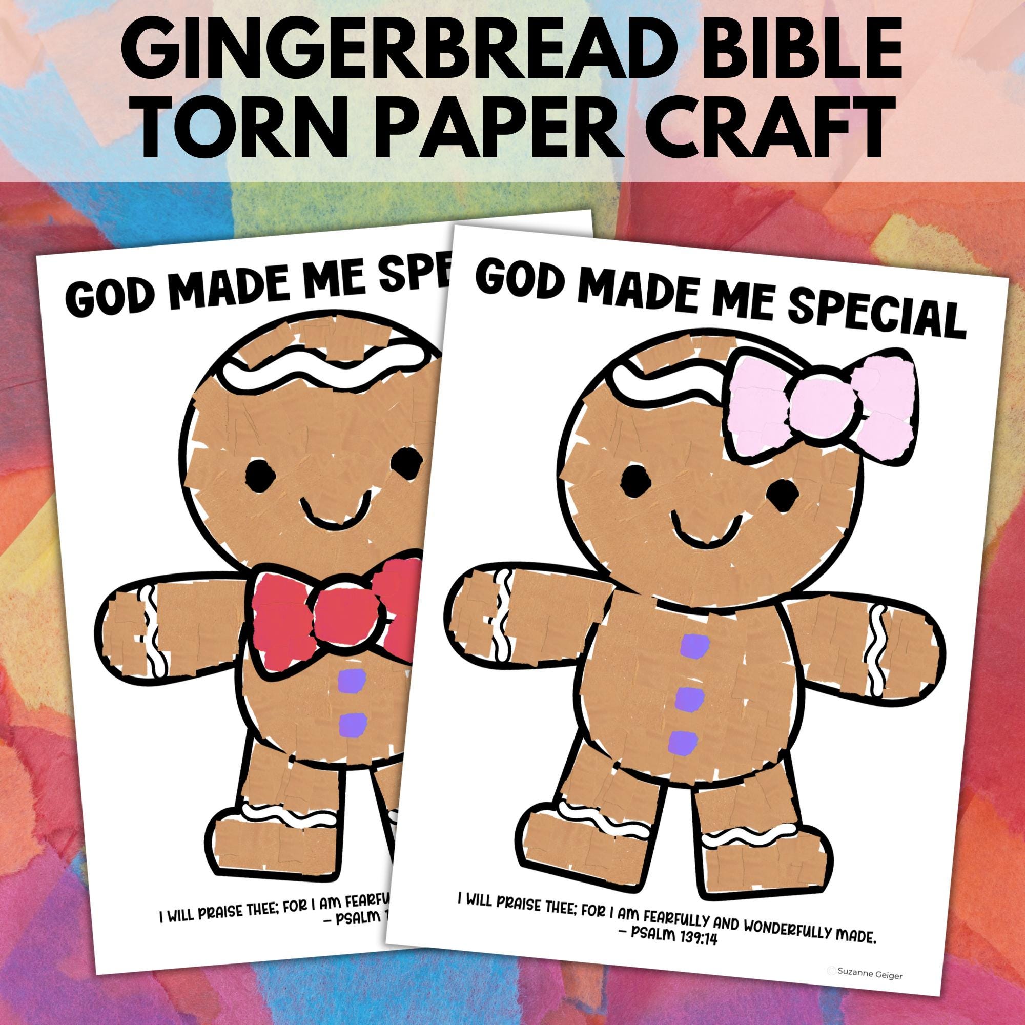 Christmas Gingerbread God Made Me Special Torn Paper Bible Craft, Psalm ...
