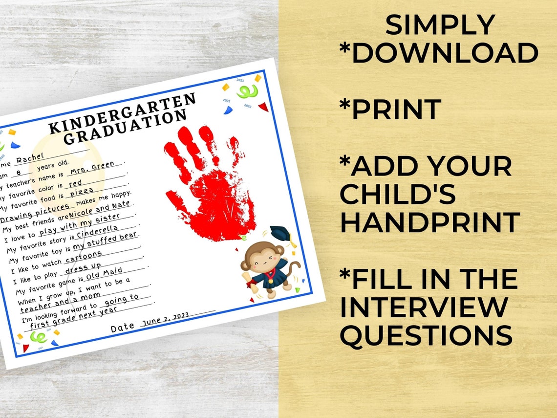 Last Day of Kindergarten Graduation Keepsake Handprint Art, Handprint ...