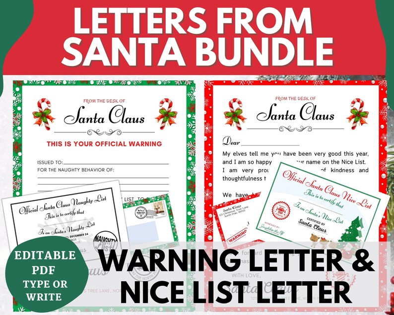 Christmas Letters From Santa Bundle, Editable Santa Naughty and Nice ...