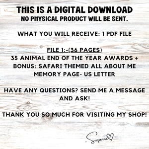 End of the Year Animal Awards Printable, Preschool Class Animal ...