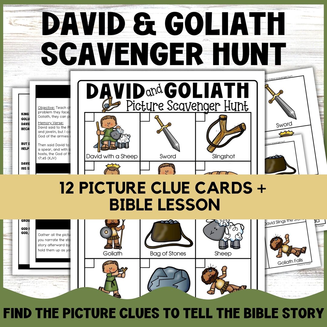 David and Goliath Bible Lesson Scavenger Hunt Activity Prek, Sunday ...
