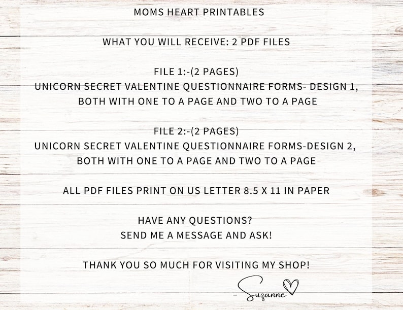 Secret Valentine Questionnaire, Valentine's Day Secret Valentine ...