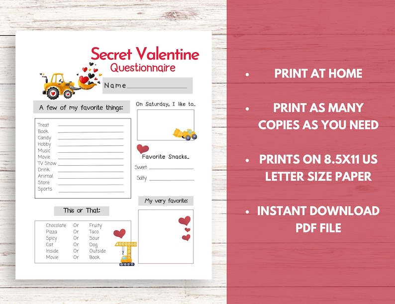 Secret Valentine Questionnaire, Construction Secret Valentine Printable ...