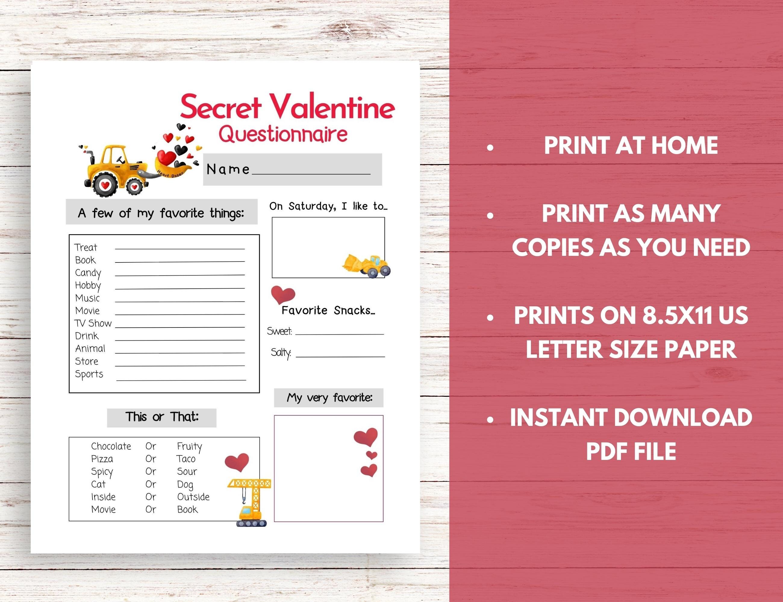Secret Valentine Questionnaire, Construction Secret Valentine Printable ...