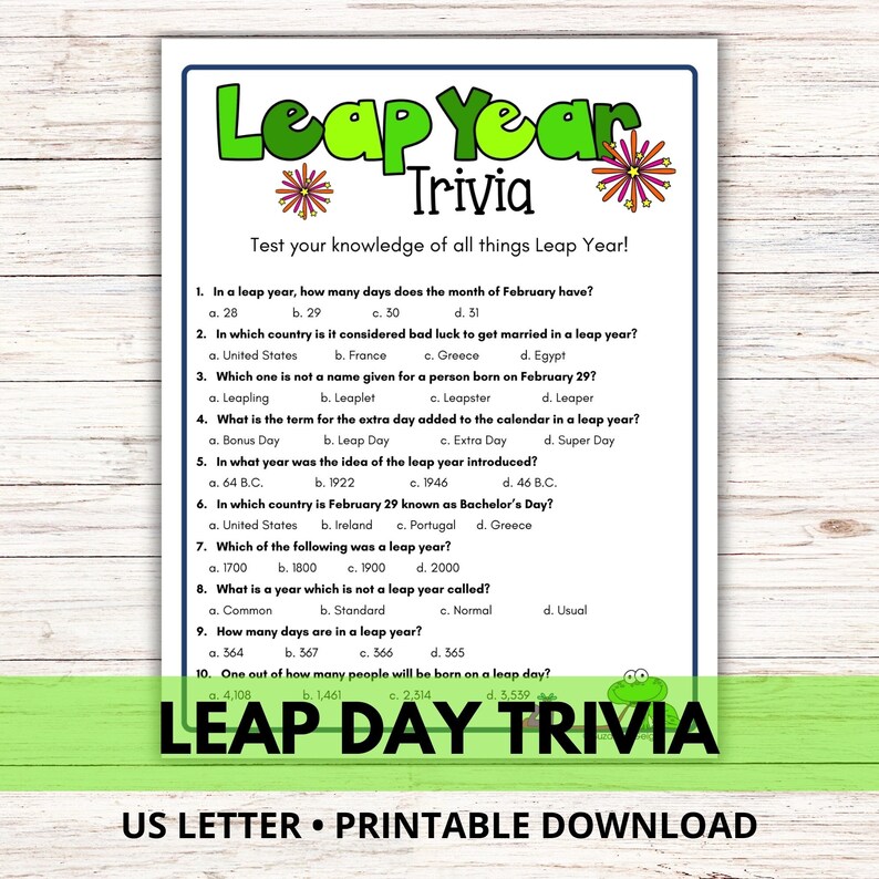 Leap Year Trivia Party Games for Kids, Leap Day 2024 Printable Games ...