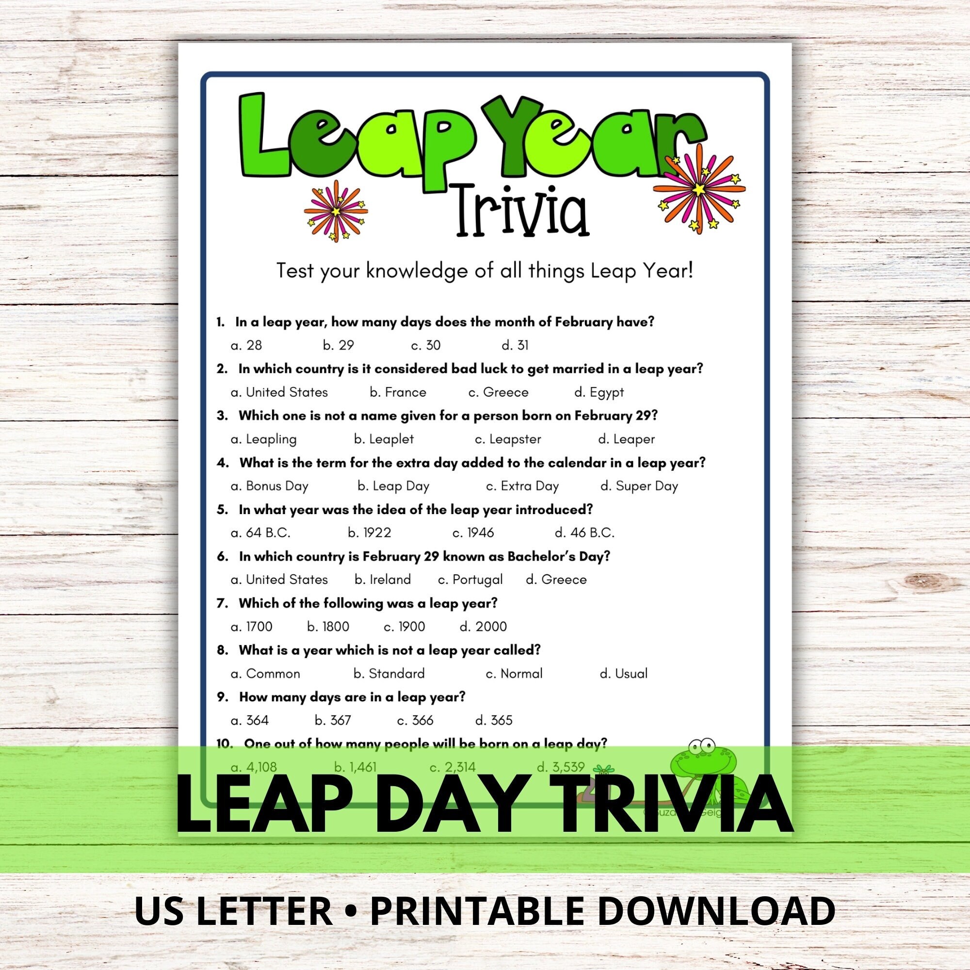 Leap Year Trivia Party Games for Kids, Leap Day 2024 Printable Games ...
