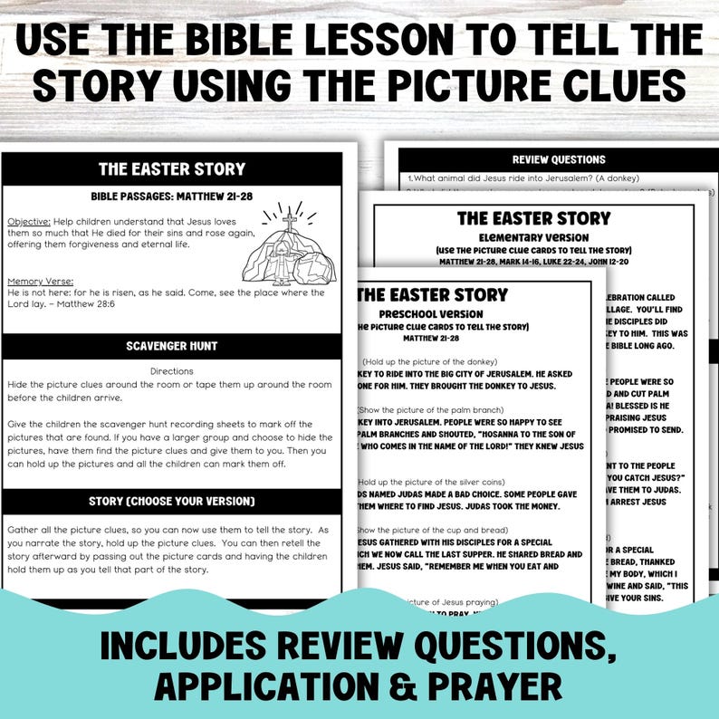 Easter Story Bible Lesson Scavenger Hunt Activity Prek, Sunday School ...