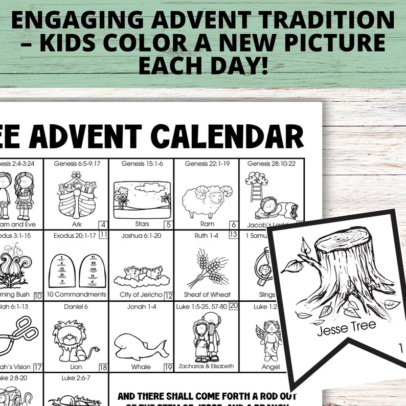 Jesse Tree Advent Calendar Devotional and Coloring Christmas Craft ...