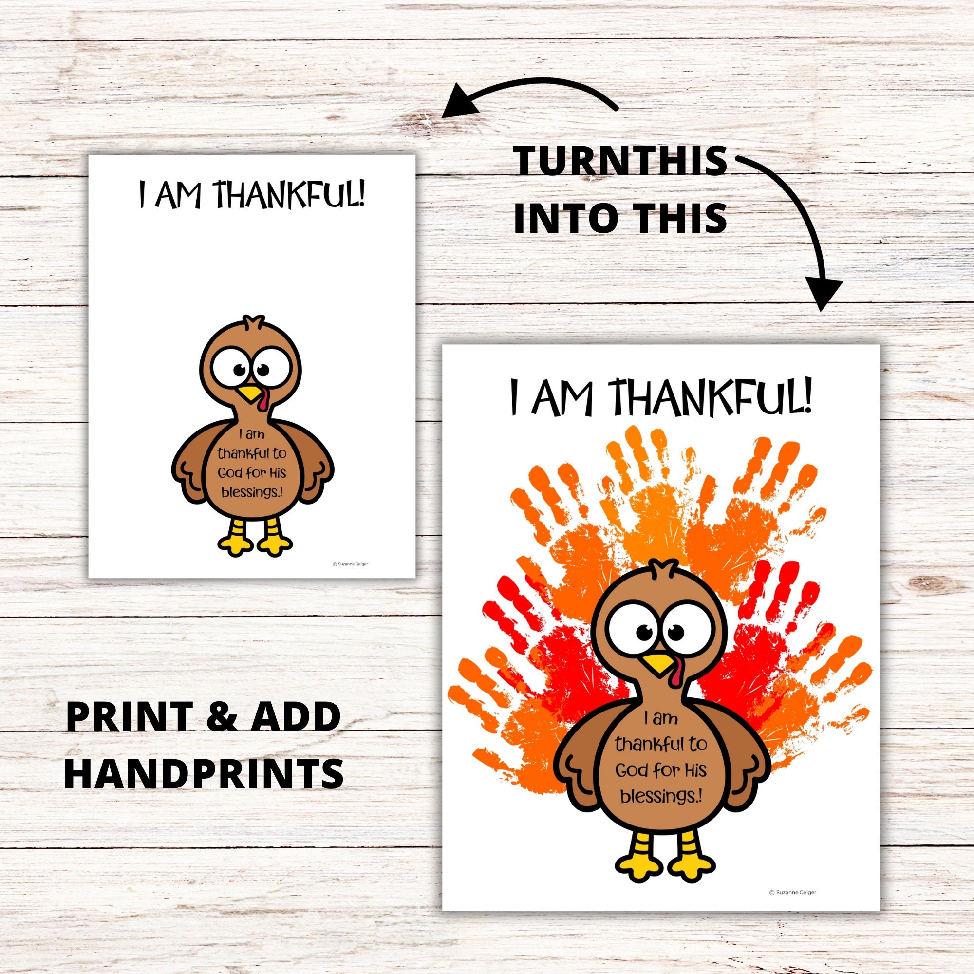 Thankful Turkey Handprint Craft, Thanksgiving Handprint Art Activity ...