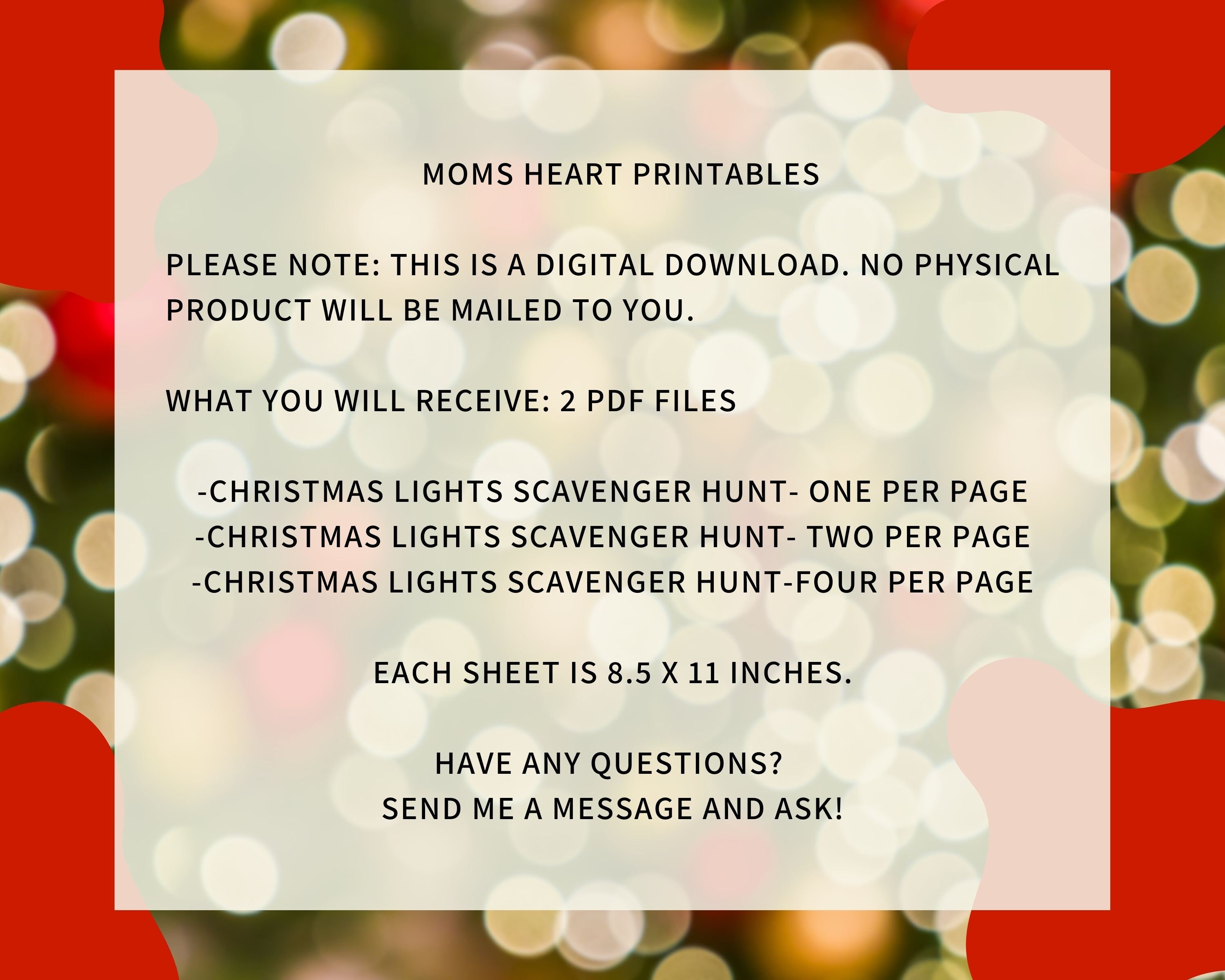 Christmas Lights Scavenger Hunt Activity for Kids, Printable Holiday ...
