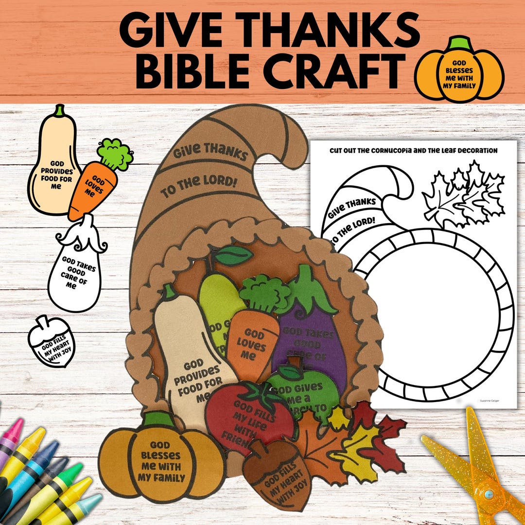 Give Thanks Cornucopia Thanksgiving Prayer Bible Craft Activity, Sunday ...
