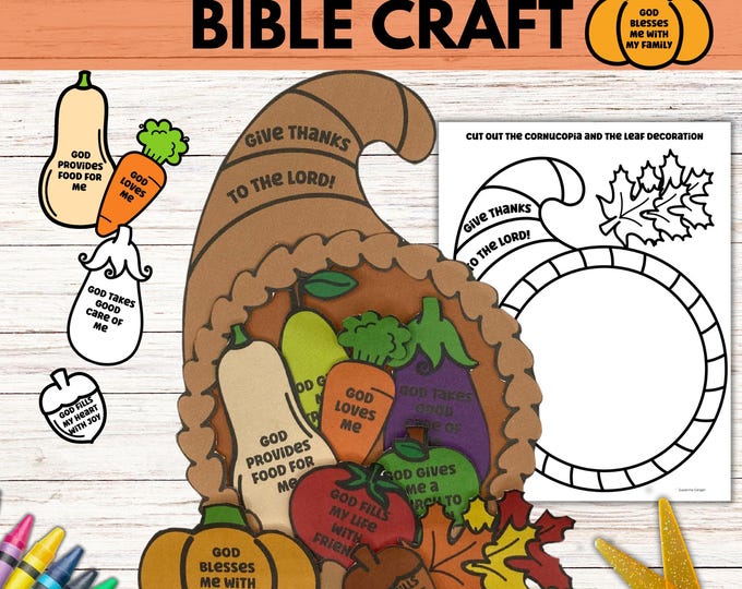Give Thanks Cornucopia Thanksgiving Prayer Bible Craft Activity, Sunday ...