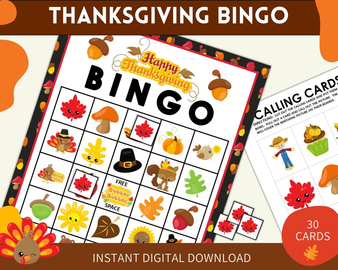 Thanksgiving Bingo Printable Game, Seasonal Fall Activity for Kids and ...