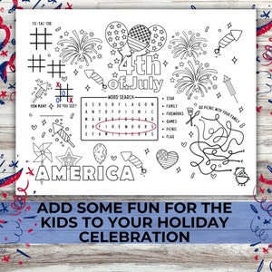 4th of July Coloring Activity Placemat, Family Party Printable Activity ...