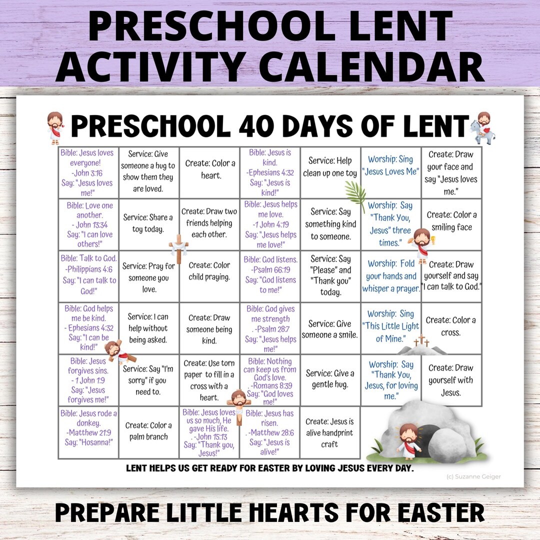 Preschool 40 Days Lenten Calendar 2026, Christian Lent Activities for ...