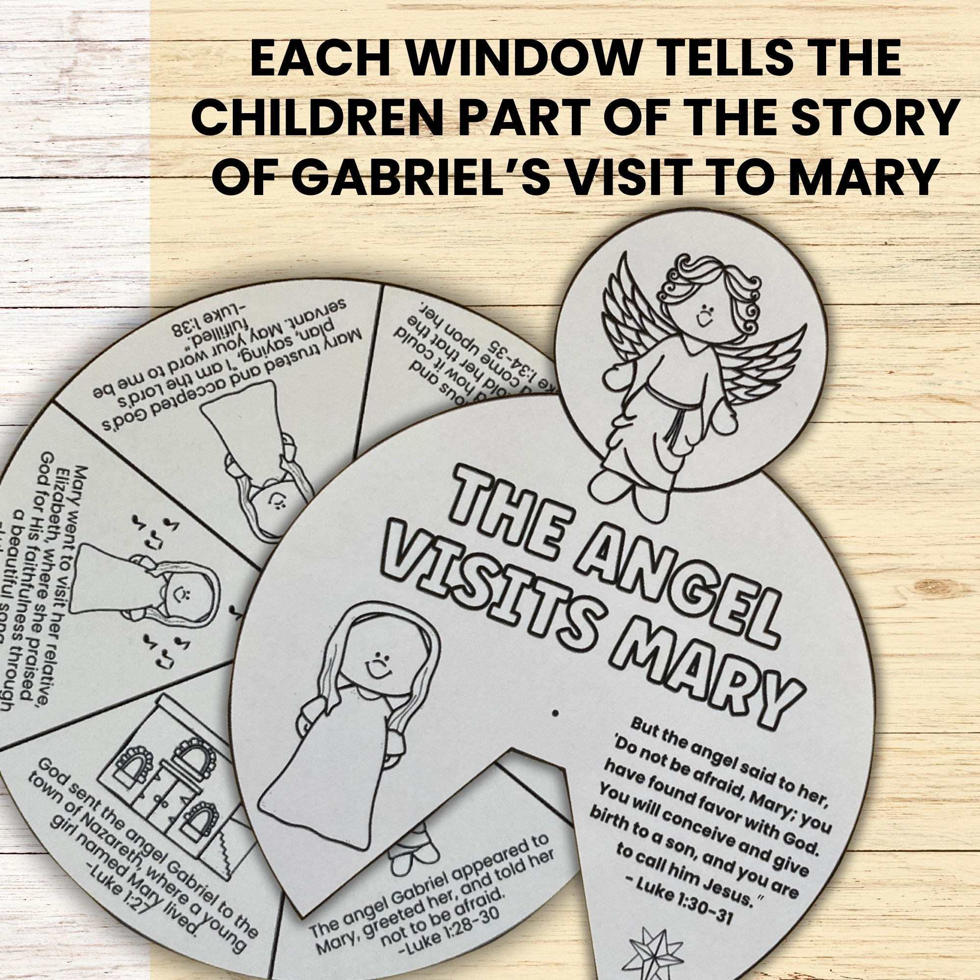 Gabriel Visits Mary Coloring Wheel Craft Printable for Kids, Christmas ...