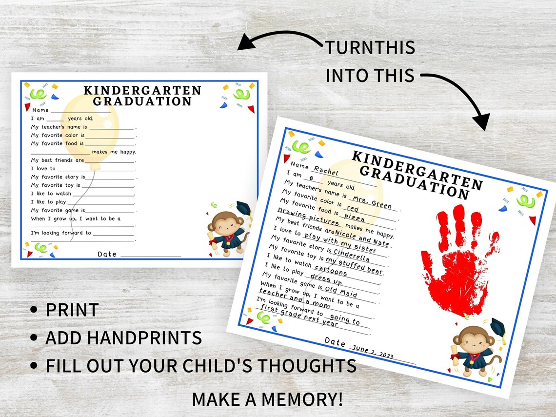Last Day of Kindergarten Graduation Keepsake Handprint Art, Handprint ...
