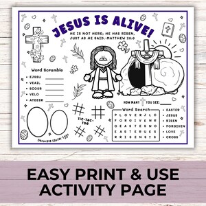 Easter Bible Activity Coloring Placemat, Christian Easter Sunday School ...