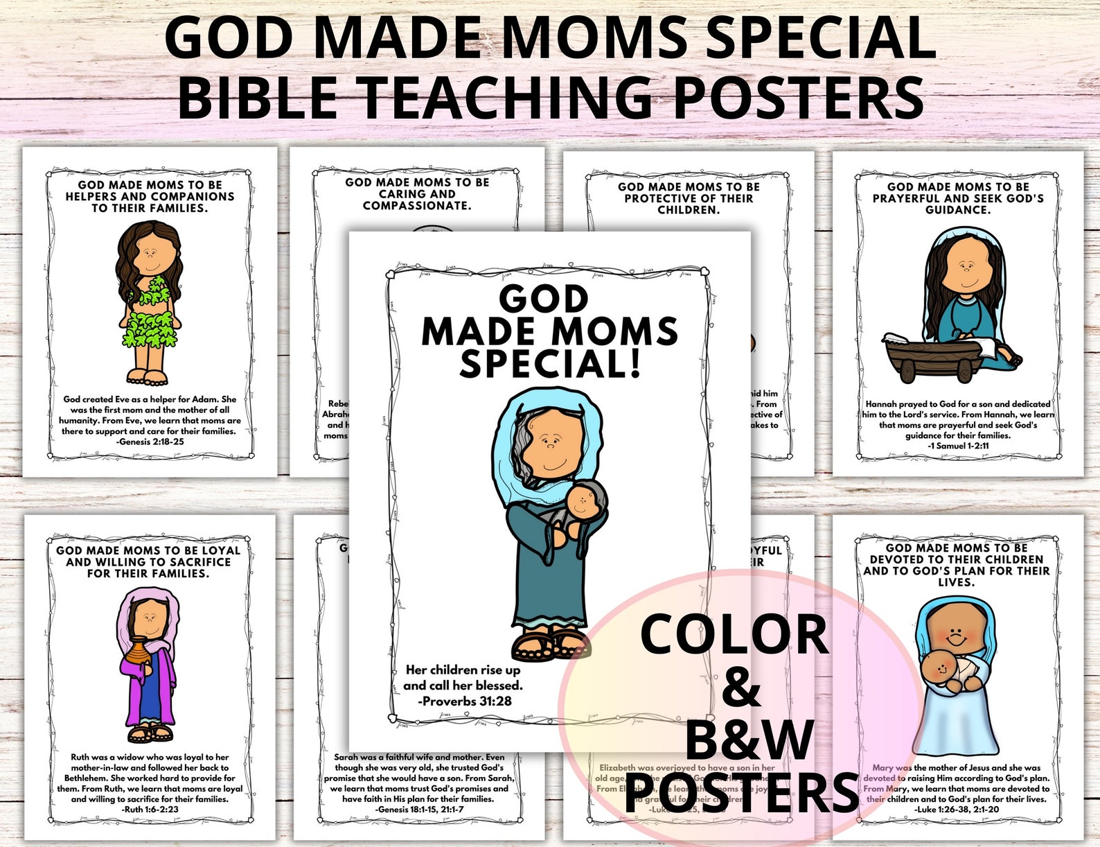 Mothers Day Bible Lesson Teaching Posters and Craft, Moms of the Bible ...
