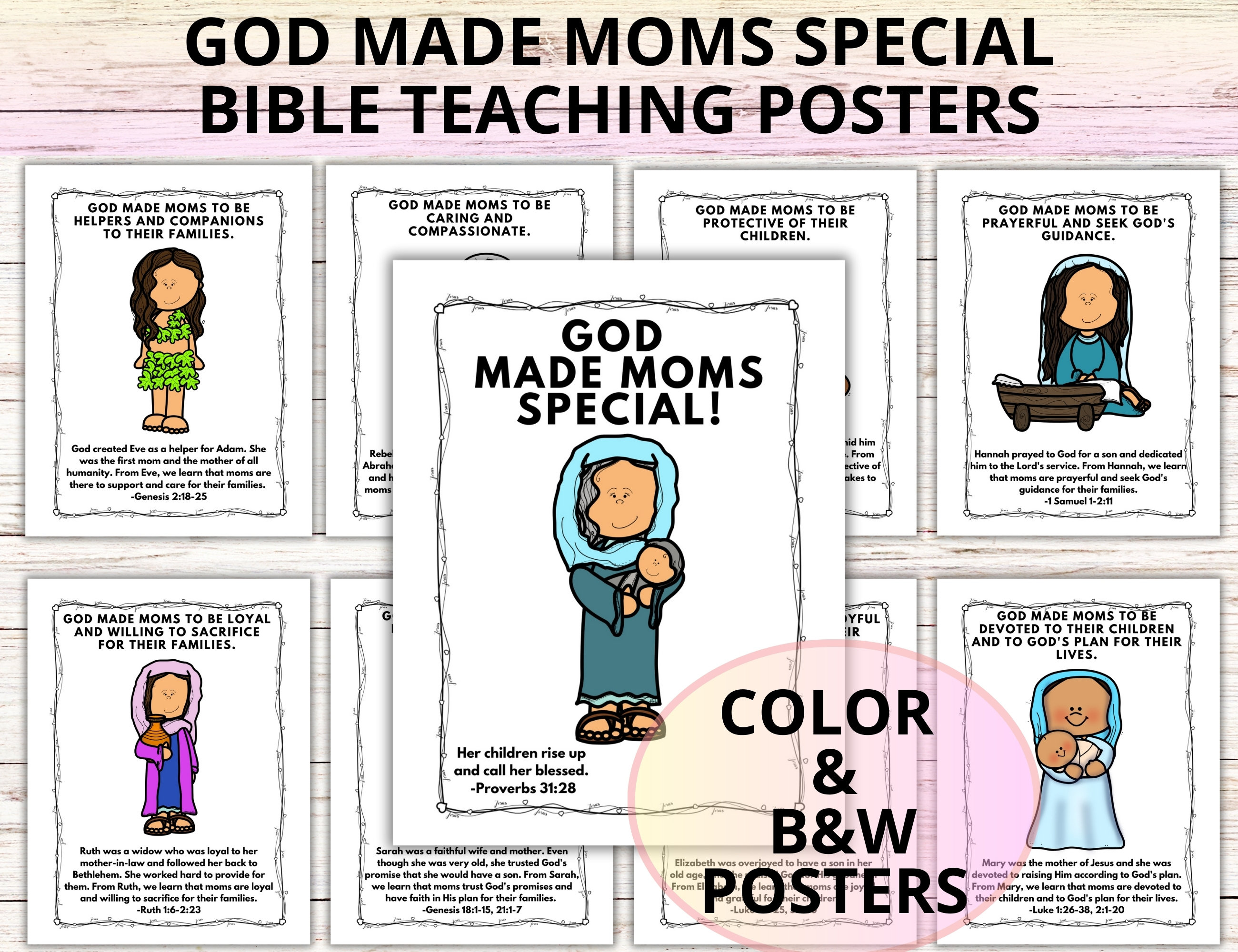 Mothers Day Bible Lesson Teaching Posters and Craft, Moms of the Bible ...