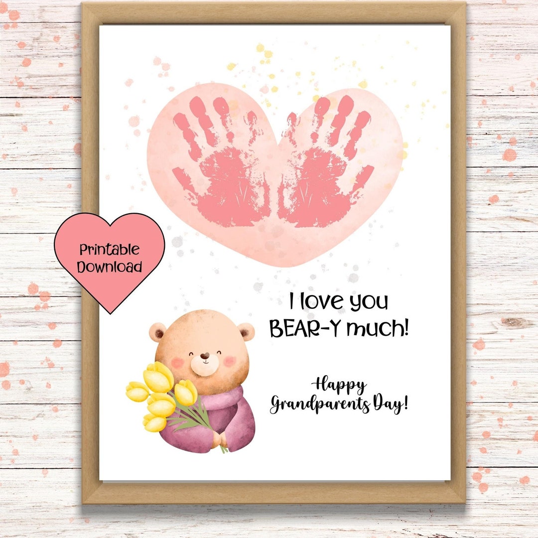 Grandparents Day Handprint Craft Printable Gift, DIY Art Keepsake Card ...