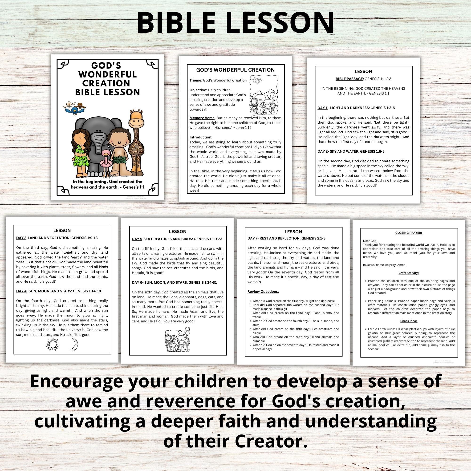 Days of Creation Sunday School Lesson and Craft for Kids, Printable ...