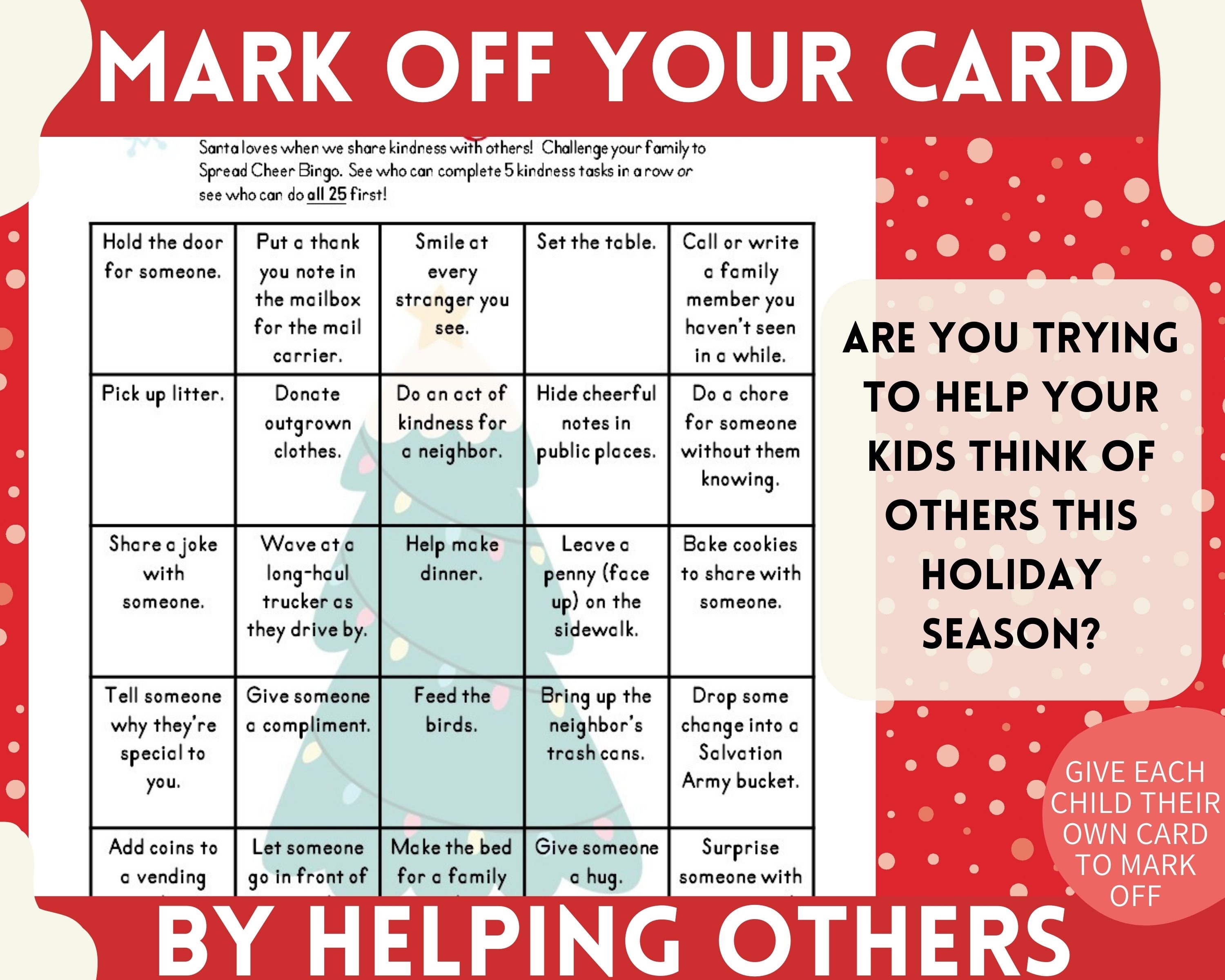 Christmas Acts of Kindness Bingo, Printable Spread Holiday Cheer ...