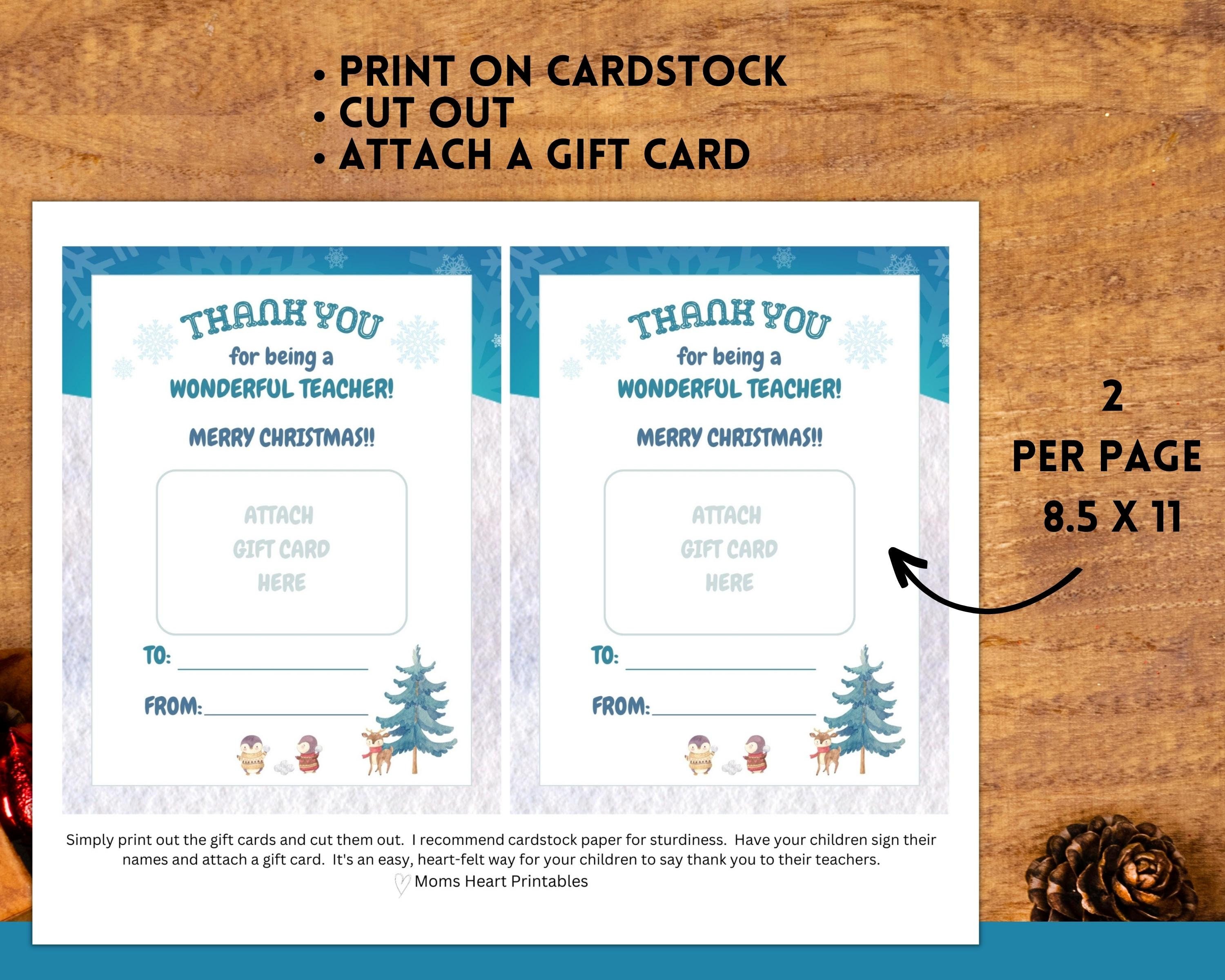 Teacher Appreciation Letter, Printable Teacher Christmas Gift Card ...