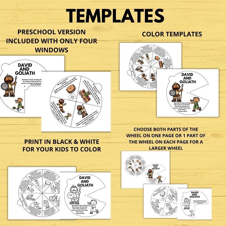 David and Goliath Bible Lesson Teaching Posters and Bible Wheel Craft ...