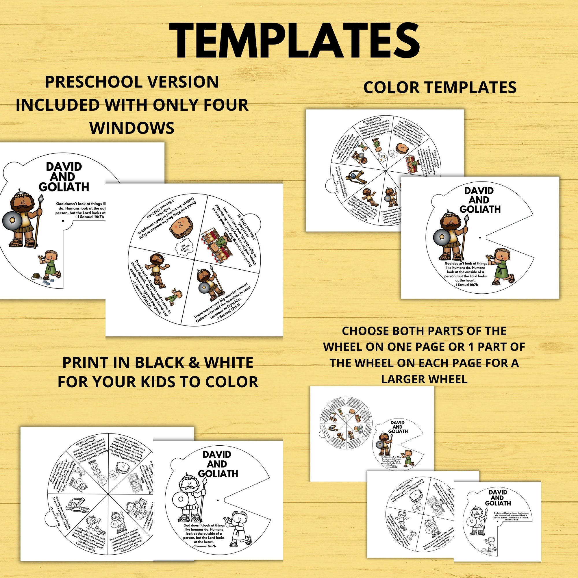 David and Goliath Bible Lesson Teaching Posters and Bible Wheel Craft ...