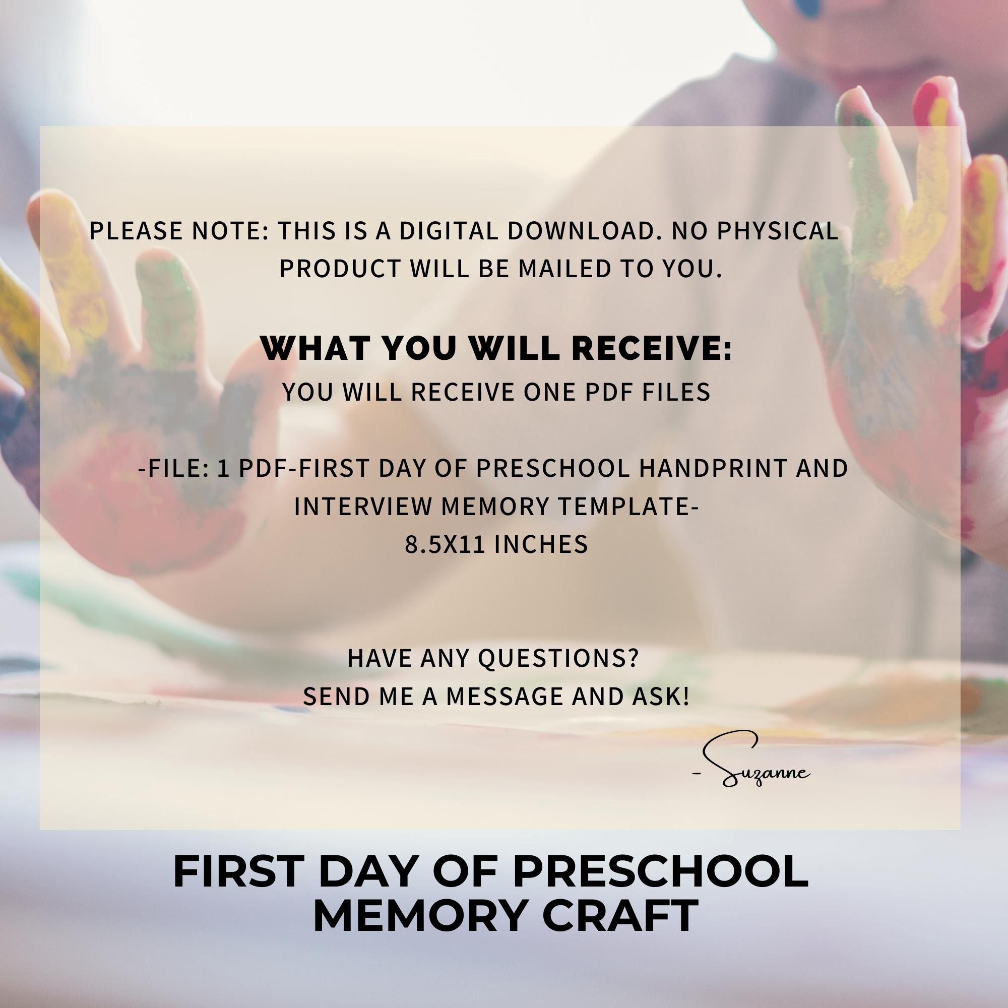 First Day of Preschool Memory Keepsake Handprint Art, Handprint Craft ...