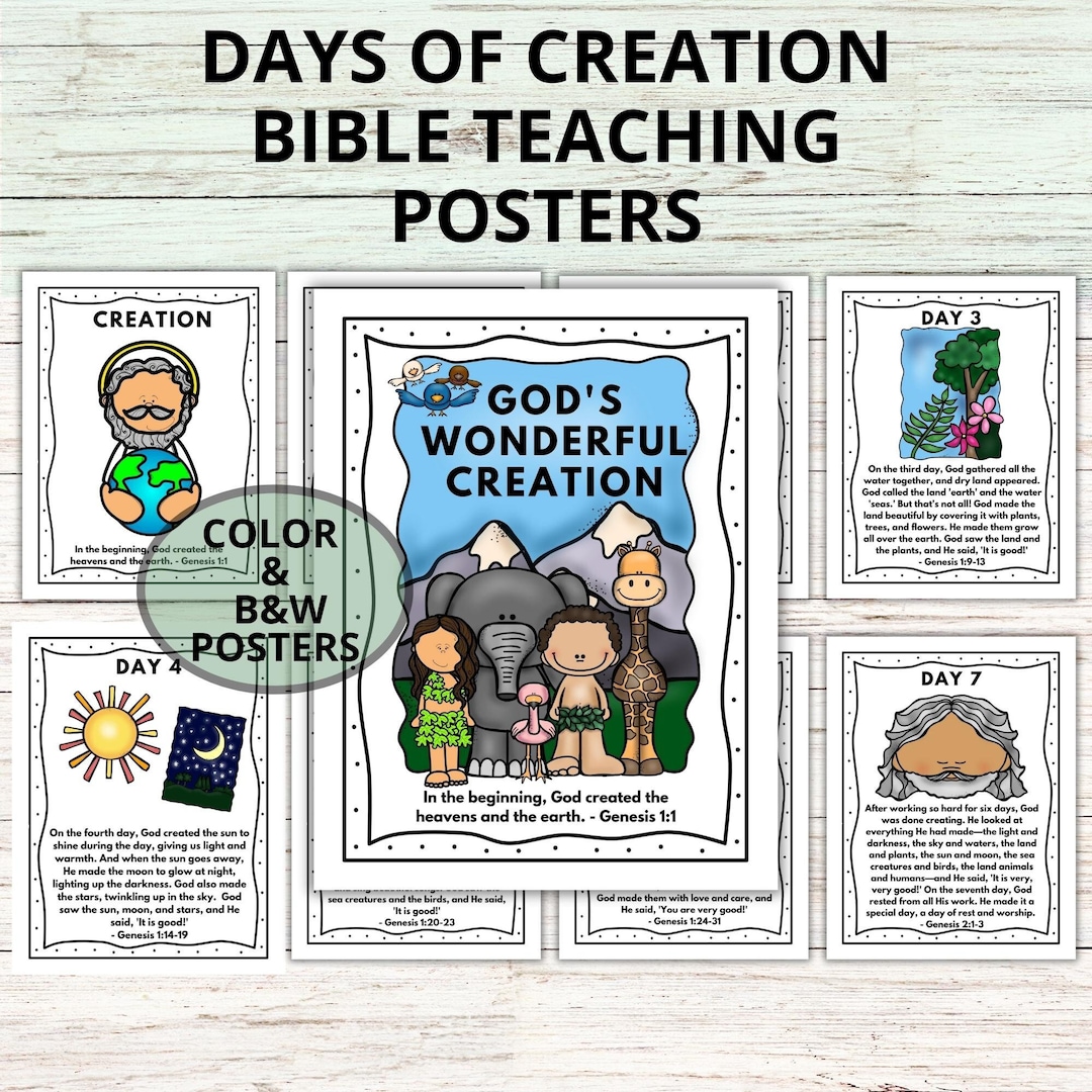 Days of Creation Sunday School Bible Teaching Posters, Printable Kids ...
