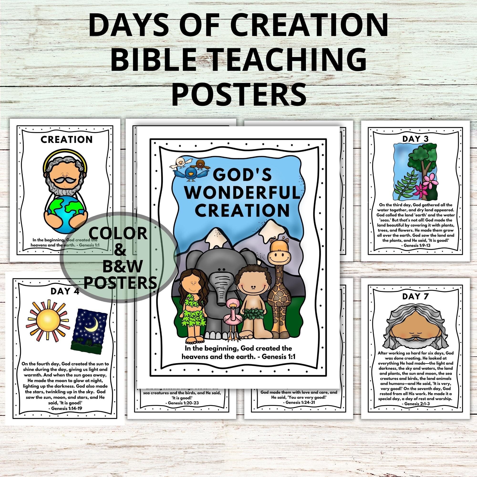 Days of Creation Sunday School Bible Teaching Posters, Printable Kids ...