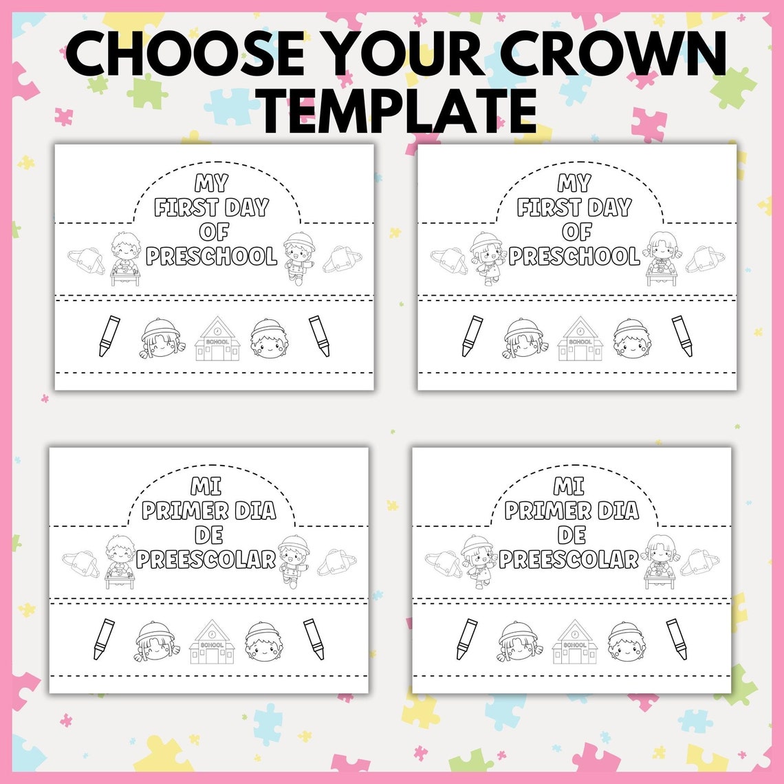 First Day of Preschool Crown Craft Activity Printable, English and ...