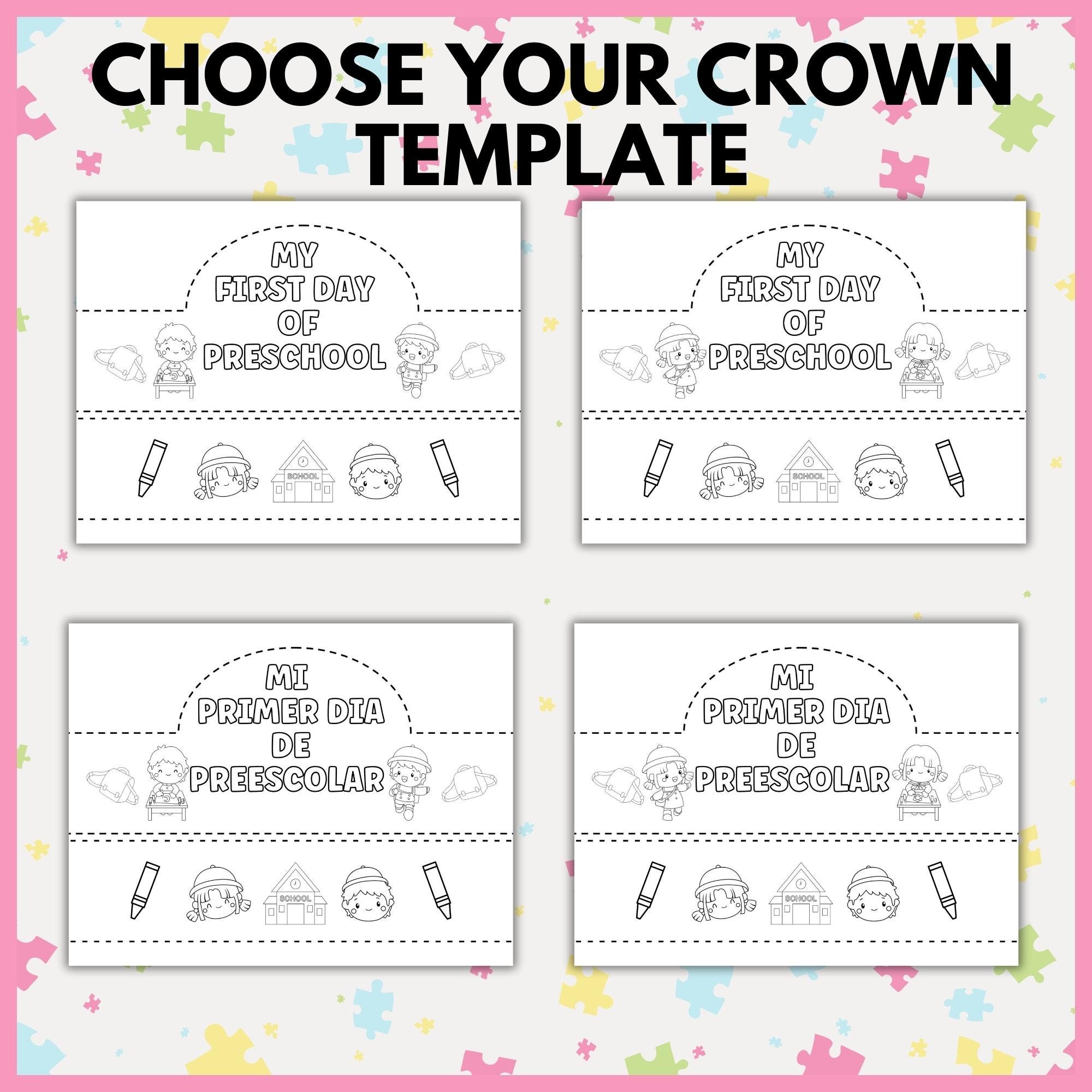 First Day of Preschool Crown Craft Activity Printable, English and ...