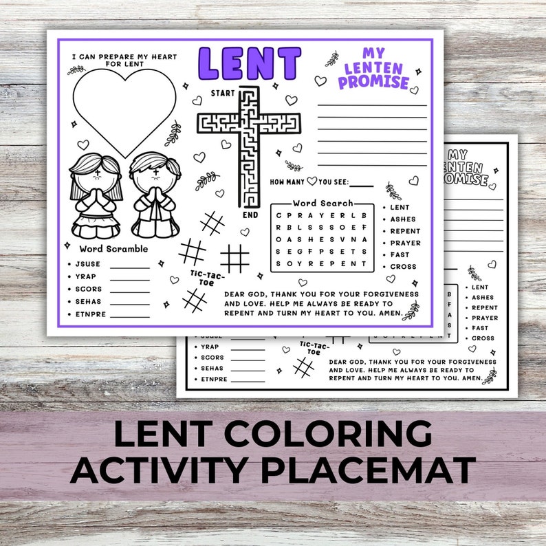 Lent Bible Activity Coloring Placemat, Easter Sunday School Activity ...