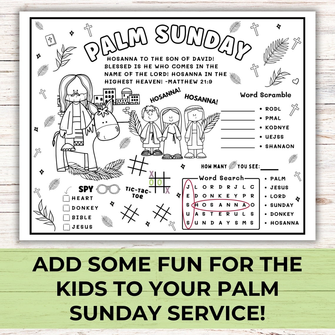 Palm Sunday Bible Activity Coloring Placemat, Palm Sunday School Game ...