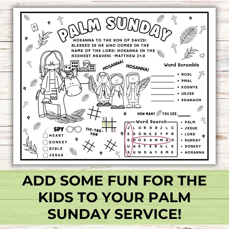 Palm Sunday Bible Activity Coloring Placemat, Palm Sunday School Game ...