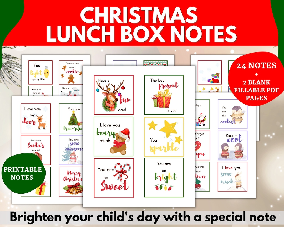 Christmas Lunch Box Notes for Kids, Printable Holiday Positive ...