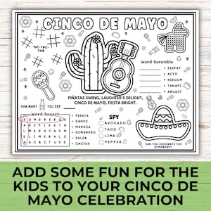 Cinco De Mayo Activity Coloring Placemat, Fiesta Printable Game ...