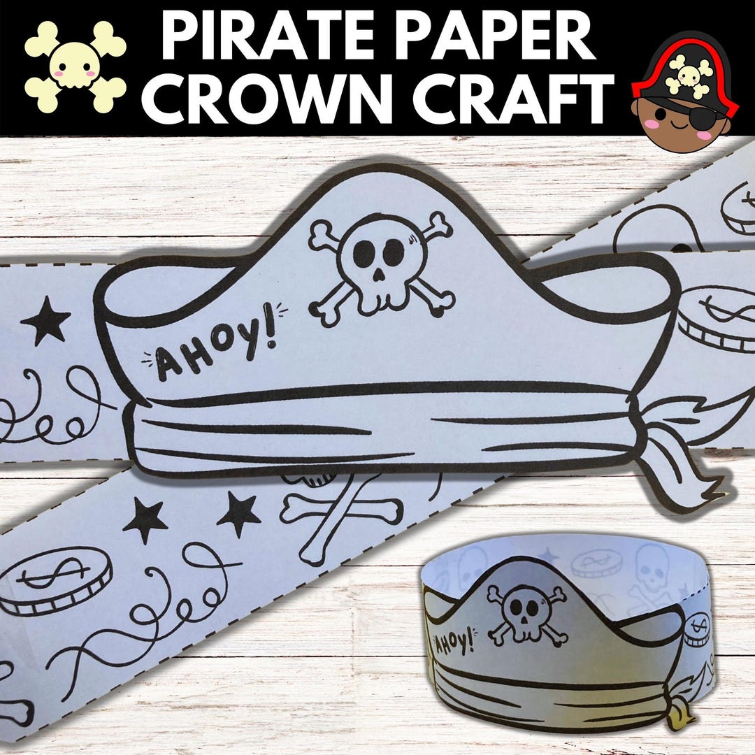 Pirate Day Paper Crown Craft Activity Printable, Paper Pirate Hat Party ...