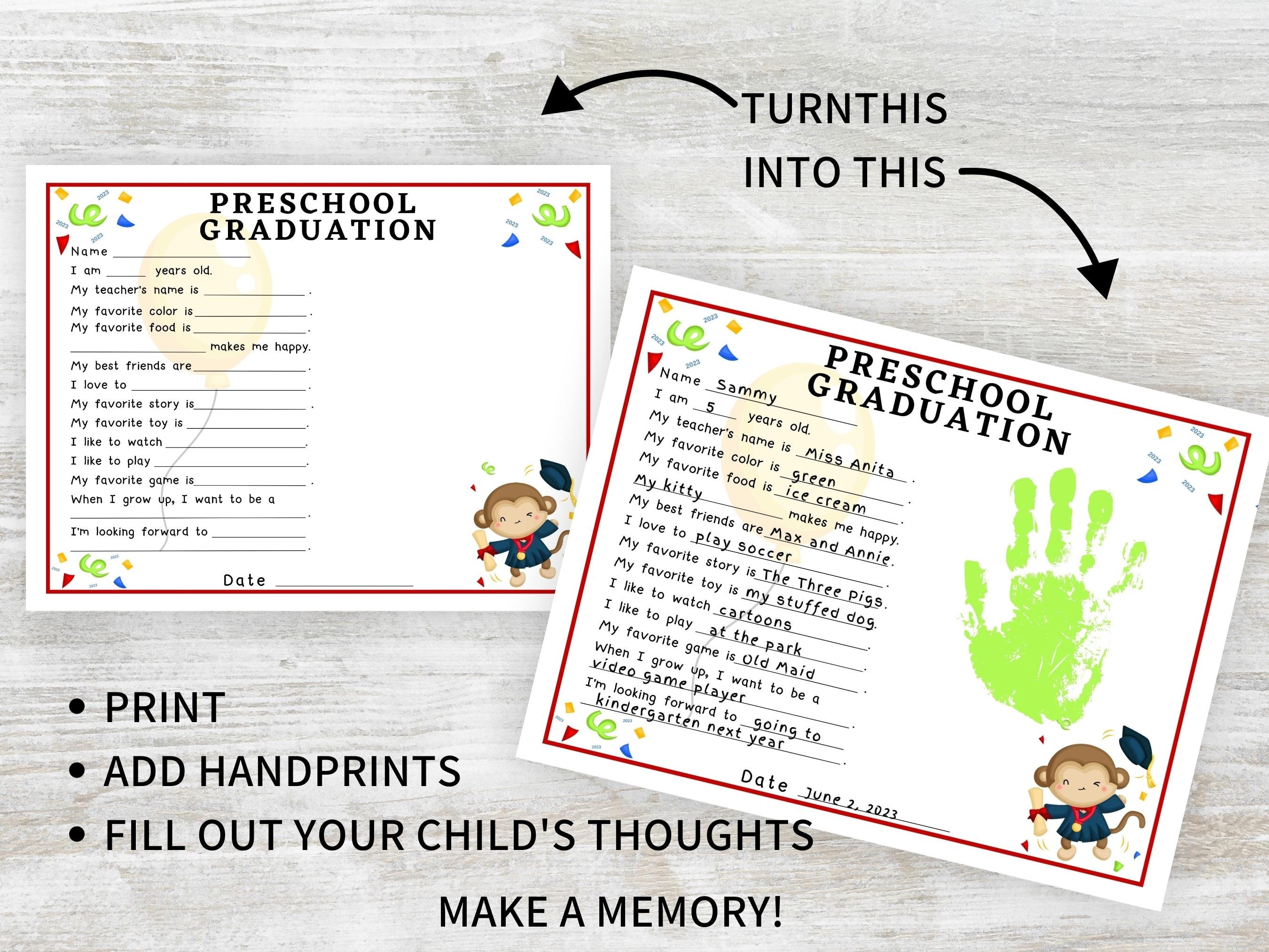 Last Day of Preschool Graduation Keepsake Handprint Art, Handprint ...