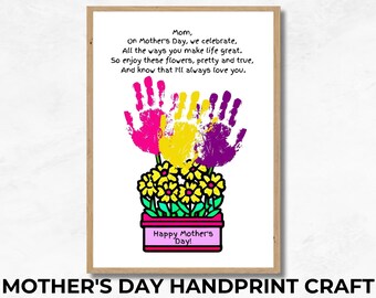 Handprint Art Flower Handprint Craft Printable Card DIY Gift for Mom - Etsy