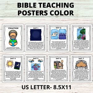 Days of Creation Sunday School Bible Teaching Posters, Printable Kids ...