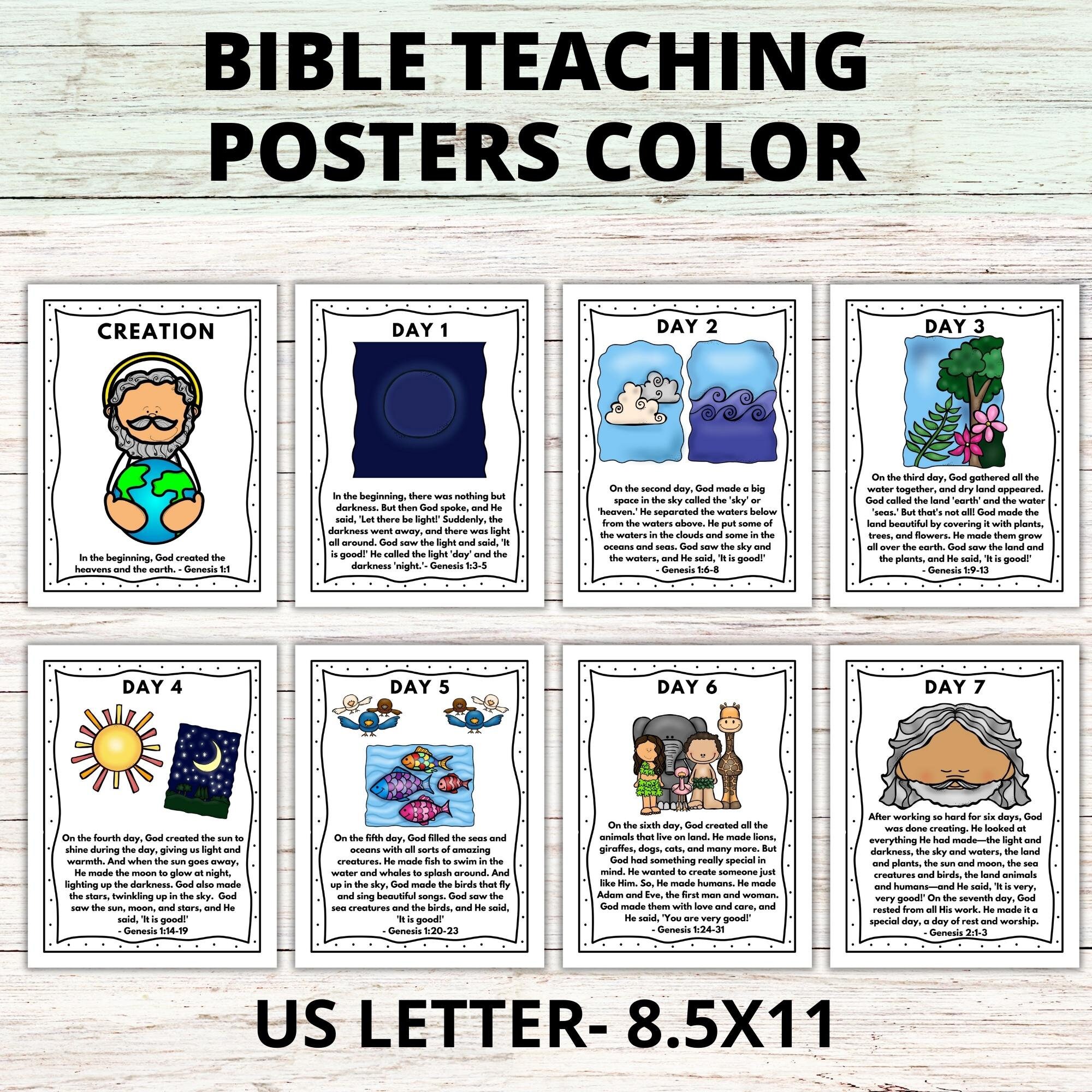 Days of Creation Sunday School Bible Teaching Posters, Printable Kids ...